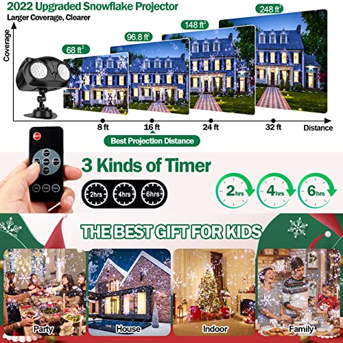 Christmas Snowflake Projector Lights Outdoor with Remote Control, Christmas Projector Lights Outdoor/Indoor Ip65 Waterproof, Christmas Snowflake Projector Lights Outdoor Gifts for Holiday, Xmas, Party