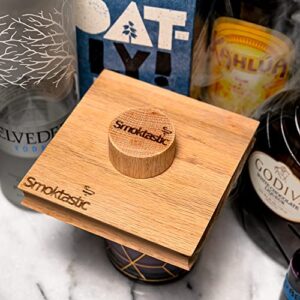 Smoktastic Solid Red Oak Cocktail Smoker With Hickory Wood Chips - Old Fashioned Smoker Kit For Whiskey, Bourbon, Cocktails, Tea, And More - Bartending Kit For Drinks With Larger Square Top