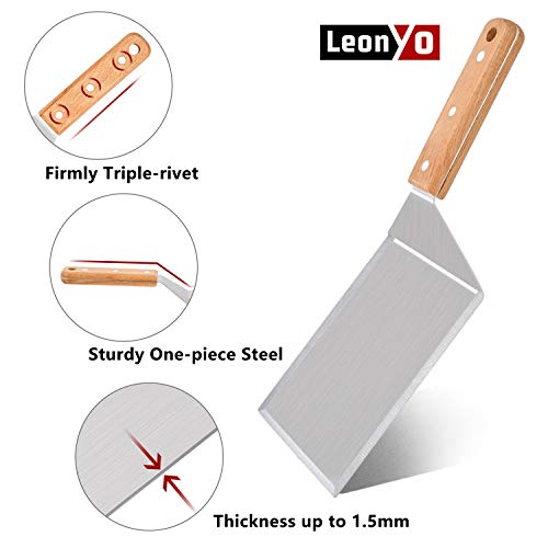 Leonyo Griddle Accessories Set of 19, Heavy Duty Metal Grilling Spatula for Cast Iron Flat Top Teppanyaki Hibachi Cooking, BBQ Burger Spatula Turner Kit, Carrying Bag, Men Gift