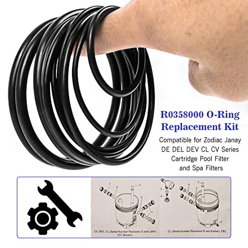 R0358000 O-Ring Replacement Kit for Zodiac Janay DE DEL DEV CL CV Series Cartridge Pool Filter, Compatible with Models CV340 CV460 CV580 CL340 CL460 CL580 DEV48 DEV60 DEL48 DEL60