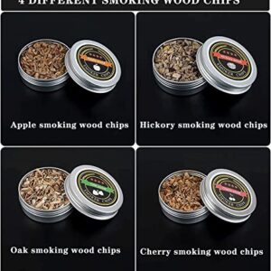 Cocktail Smoker Kit 4 Pack Of Cherry, Hickory, Apple & Oak Wood Chips - Smoke Stack for Old Fashioned Whiskey Bourbon Smoker kit Gift for Dad, Husband, Friend and Brother Increase the Party Atmosphere (hexagon)