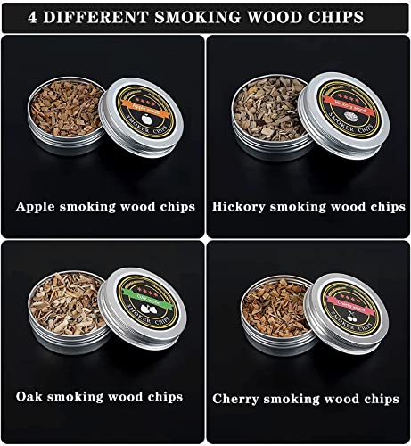 Cocktail Smoker Kit 4 Pack Of Cherry, Hickory, Apple & Oak Wood Chips - Smoke Stack for Old Fashioned Whiskey Bourbon Smoker kit Gift for Dad, Husband, Friend and Brother Increase the Party Atmosphere (hexagon)