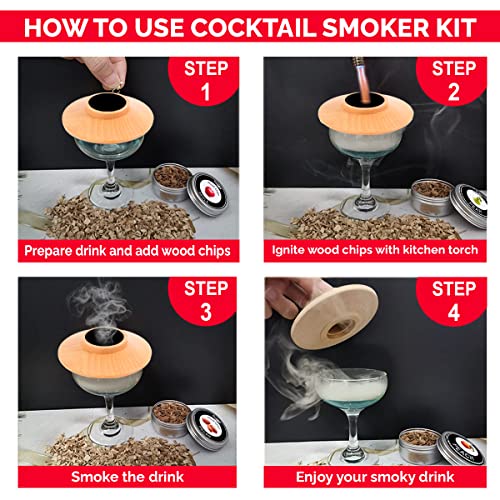 Cuspy Cocktail Smoker Kit with Torch, Gifts for Him – 6 Flavor Wood Chips – Bourbon Smoker, Whiskey Smoker Kit, and Old Fashioned Drink Smoker Kit, Birthday Gift(Without Butane)