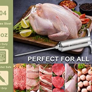 Culinary Hutch Meat Injector Syringe with Meat Tenderizer - 304-Stainless Steel Meat Injector Syringe Kit, 3 Needles, 3 Brushes, O-Rings set - Grilling, BBQ Accessories, 2-oz Large Capacity Barrel