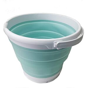 SAMMART 10L (2.6 Gallon) Collapsible Plastic Bucket - Foldable Round Tub - Portable Fishing Water Pail - Space Saving Outdoor Waterpot, Size 33cm Dia (White/Lake Green (Set of 2))