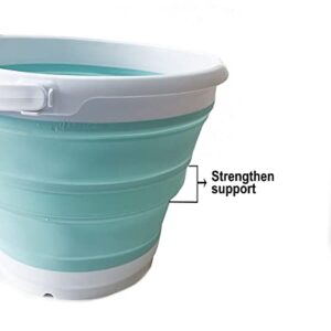 SAMMART 10L (2.6 Gallon) Collapsible Plastic Bucket - Foldable Round Tub - Portable Fishing Water Pail - Space Saving Outdoor Waterpot, Size 33cm Dia (White/Lake Green (Set of 2))