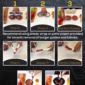 Kitchen RMore Double Burger Press + Kabob Maker + Meatball Shaper + 40 Patty Paper + Recipe EBook | Non-Stick Aluminum Hamburger Press Patty Maker for Perfect Meat Patties, Beyond Burger