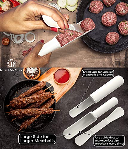 Kitchen RMore Double Burger Press + Kabob Maker + Meatball Shaper + 40 Patty Paper + Recipe EBook | Non-Stick Aluminum Hamburger Press Patty Maker for Perfect Meat Patties, Beyond Burger