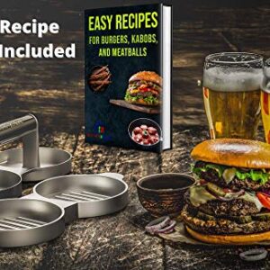 Kitchen RMore Double Burger Press + Kabob Maker + Meatball Shaper + 40 Patty Paper + Recipe EBook | Non-Stick Aluminum Hamburger Press Patty Maker for Perfect Meat Patties, Beyond Burger