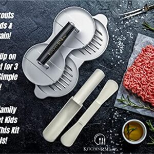 Kitchen RMore Double Burger Press + Kabob Maker + Meatball Shaper + 40 Patty Paper + Recipe EBook | Non-Stick Aluminum Hamburger Press Patty Maker for Perfect Meat Patties, Beyond Burger