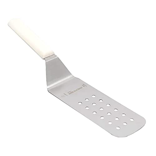 Dexter Stainless Steel Perforated Turner with White Polypropylene Handle - 8"L Blade