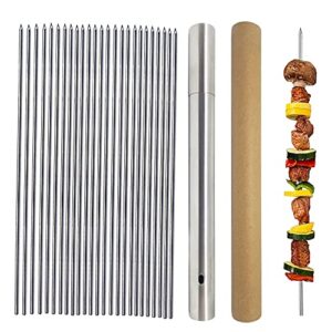 stainless steel kabob skewers, heavy duty grilling skewers, 12″ long barbecue skewers, resuable bbq sticks for shish meat shrimp chicken (set of 20 pcs skewers +1 tube storage) (round skewers)