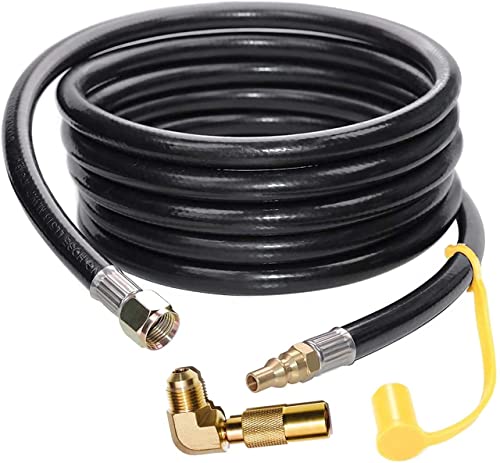 DOZYANT 12 Feet Propane Quick Connect Extension Hose with Propane Elbow Adapter Convertion Fitting for Blackstone 17 Inch or 22 Inch Griddle, Connect to RV Trailer with Quick-Connect Kit