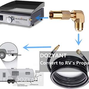 DOZYANT 12 Feet Propane Quick Connect Extension Hose with Propane Elbow Adapter Convertion Fitting for Blackstone 17 Inch or 22 Inch Griddle, Connect to RV Trailer with Quick-Connect Kit