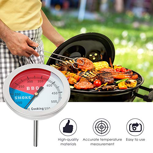 BBQ Thermometer Temperature Gauge, 2Inch Stainless Steel Barbecue Charcoal Grill Smoker Temp Gauge Pit, Fahrenheit and Heat Indicator for Cooking Meat (2-Pack)