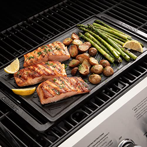 Cuisinart CCP-2000 Reversible Cast Iron Grill & Griddle Cookware Plate, Ribbed Grill & Smooth Flat Top Griddle, Black