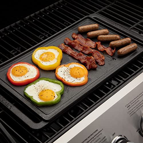 Cuisinart CCP-2000 Reversible Cast Iron Grill & Griddle Cookware Plate, Ribbed Grill & Smooth Flat Top Griddle, Black