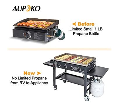 Aupoko Propane Elbow Adapter with Extension Hose, 12 FT Propane Quick Connect Propane Hose RV to Grill for Blackstone 17" and 22" Griddle, Quick Connect Hose for Rv Grill Camp Stove Portable Fire Pit