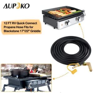 Aupoko Propane Elbow Adapter with Extension Hose, 12 FT Propane Quick Connect Propane Hose RV to Grill for Blackstone 17" and 22" Griddle, Quick Connect Hose for Rv Grill Camp Stove Portable Fire Pit