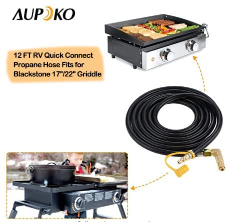 Aupoko Propane Elbow Adapter with Extension Hose, 12 FT Propane Quick Connect Propane Hose RV to Grill for Blackstone 17" and 22" Griddle, Quick Connect Hose for Rv Grill Camp Stove Portable Fire Pit