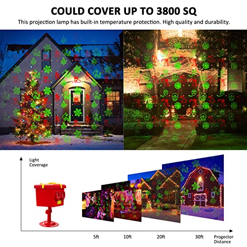 Christmas Projector Lights Outdoor, Yard Laser Christmas Decorations with 13 Dynamic Patterns, IP65 Waterproof, RF Remote Control, Cover 3800 sq, Timer for Indoor Holiday Night Gathering Party