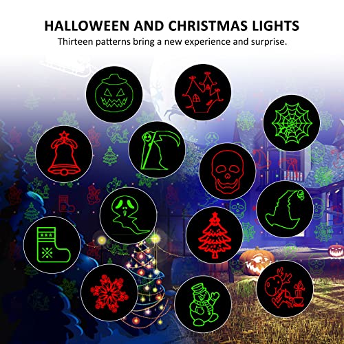 Christmas Projector Lights Outdoor, Yard Laser Christmas Decorations with 13 Dynamic Patterns, IP65 Waterproof, RF Remote Control, Cover 3800 sq, Timer for Indoor Holiday Night Gathering Party