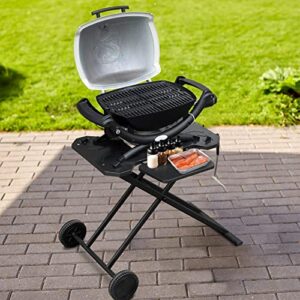 Stanbroil Portable Grill Cart for Weber Q Series Gas Grills, Upgraded Outdoor Grill Stand with Hooks and Folding Shelf, Comes in One Piece, Stable and Heavy Duty