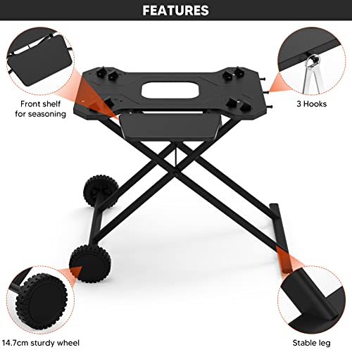 Stanbroil Portable Grill Cart for Weber Q Series Gas Grills, Upgraded Outdoor Grill Stand with Hooks and Folding Shelf, Comes in One Piece, Stable and Heavy Duty