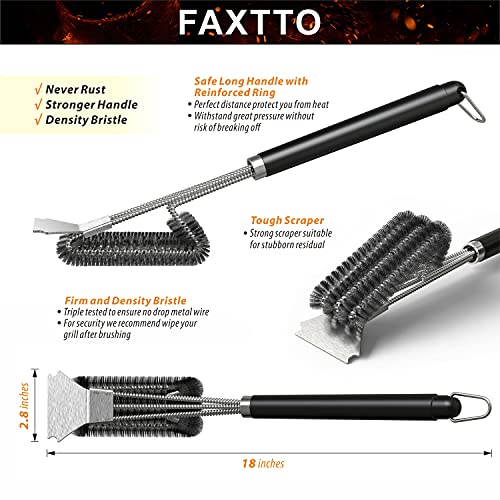 Grill Brush with Extra Strong Long Handle BBQ Cleaner Accessories - Safe Wire BBQ Brush, Triple Barbecue Scrubber Cleaning Brush for Gas/Charcoal Grilling Grates