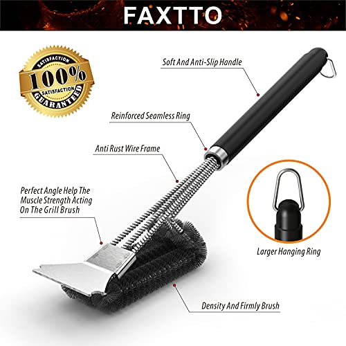 Grill Brush with Extra Strong Long Handle BBQ Cleaner Accessories - Safe Wire BBQ Brush, Triple Barbecue Scrubber Cleaning Brush for Gas/Charcoal Grilling Grates