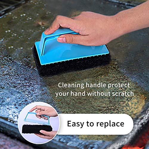 Grill Griddle Cleaning Kit 7 Piece, 4 Griddle Cleaning Pads with One Holder, 2 Grill Cleaning Brick Block,Griddle Cleaning Accessories, Grill Gleaning Tools