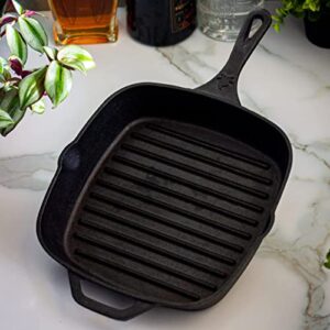 Backcountry Iron 10.5 Inch Square Grill Pan Medium Pre-Seasoned Cast Iron