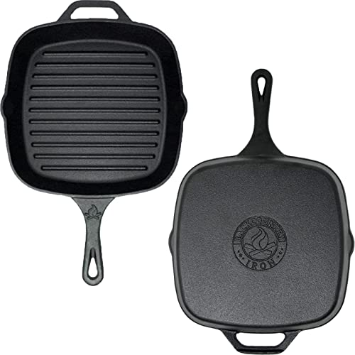 Backcountry Iron 10.5 Inch Square Grill Pan Medium Pre-Seasoned Cast Iron