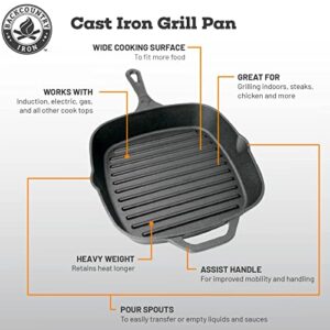 Backcountry Iron 10.5 Inch Square Grill Pan Medium Pre-Seasoned Cast Iron