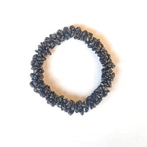 Natural Black Spinel Nuggets Chips Rope Stretchable bracelet, Spinel Nuggets Chips Braided, 7 Inch, Adjustable (2)