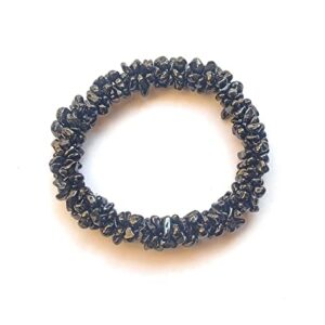 Natural Black Spinel Nuggets Chips Rope Stretchable bracelet, Spinel Nuggets Chips Braided, 7 Inch, Adjustable (2)