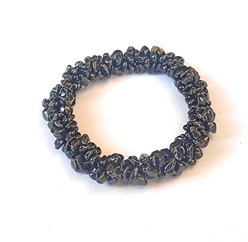 Natural Black Spinel Nuggets Chips Rope Stretchable bracelet, Spinel Nuggets Chips Braided, 7 Inch, Adjustable (2)