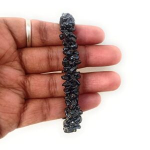 Natural Black Spinel Nuggets Chips Rope Stretchable bracelet, Spinel Nuggets Chips Braided, 7 Inch, Adjustable (2)