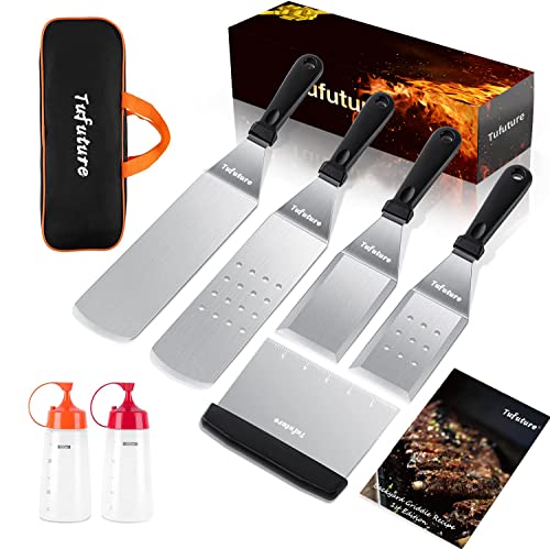 Griddle Accessories Kit,8 Pcs Flat Top Grill Accessories Set for Blackstone and Camp Chef,Multiple Size Spatula,Squeeze Bottle and Carry Bag Great for Outdoor BBQ and Camping