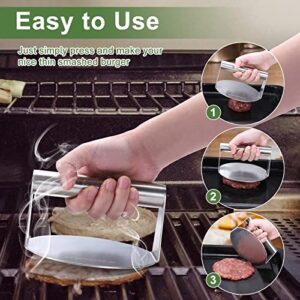 GWHOLE Bacon Sausage Burger Press Hamburger Sandwich Meat Patty Kibbeh Smasher Maker Mold For Flat Top Griddle Grill Cooker 304 Stainless Steel 5.5 inch Round