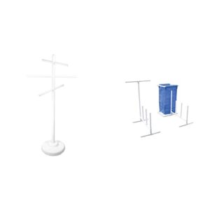 bundle of hydrotools by swimline free standing poolside adjustable-towel rack & poolside organizer for outdoors & indoors pool patio bathroom