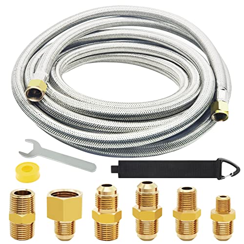 20 Feet High Pressure Braided Propane Hose Extension with Conversion Coupling 3/8" Flare to 1/2" Female NPT, 1/4" Male NPT, 1/8" NPT Male,3/8" Male NPT, 3/8" Male Flare for BBQ Grill, Fire Pit, Heater