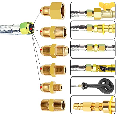 20 Feet High Pressure Braided Propane Hose Extension with Conversion Coupling 3/8" Flare to 1/2" Female NPT, 1/4" Male NPT, 1/8" NPT Male,3/8" Male NPT, 3/8" Male Flare for BBQ Grill, Fire Pit, Heater