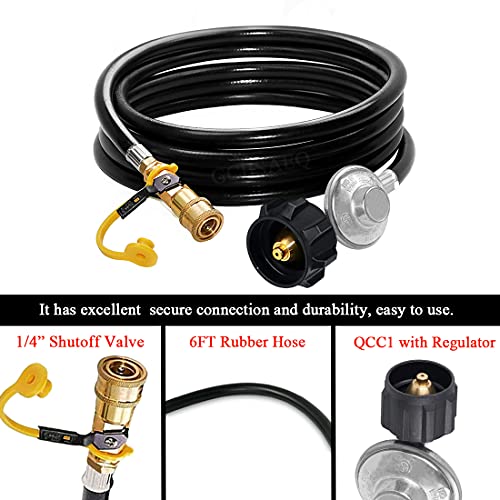 GCBSAEQ 6FT Quick Connect Propane Hose with Regulator Low Pressure Gas Propane Tank QCC1 to 1/4" Female Quick Connect Adapter for Olympian 5100, 5500 RV Grill