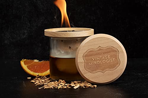 Vintage Mixologist Cocktail Smoker with 4 Pack of Smoking Chips | Oak, Cherry, Apple, and Hickory | Infuse Cocktails, Wine, Whiskey, Cheese, and more | Smoking Glass Cloche