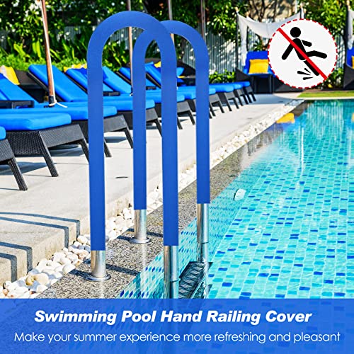 2 Pieces 4 Feet Pool Handrail Cover Blue Hand Railing Cover Zippered Inground Pool Covers Slip Resistant Rail Grip for Swimming Pool Inground Ladder Handles