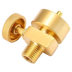 1lb brass propane needle control valve, disposable adjustable pressure propane gas regulator valve with 1/4’’ npt male thread (tapped m8 female), propane 1lb tank disposal cylinder bottle adapter