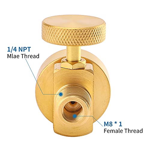 1LB Brass Propane Needle Control Valve, Disposable Adjustable Pressure Propane Gas Regulator Valve with 1/4’’ NPT Male Thread (Tapped M8 Female), Propane 1LB Tank Disposal Cylinder Bottle Adapter