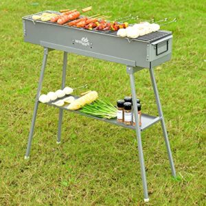 WILLBBQ Commercial Quality Portable Charcoal Grills Multiple Size Hibachi BBQ Lamb Skewer Folded Camping Barbecue Grill for Garden Backyard Party Picnic Travel Home Outdoor Cooking Use(31.6x7.1x5.1 inch)