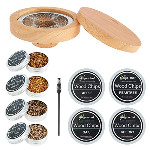 Cocktail Smoker For Infused Cocktails Whiskey, Wine, Grill, Flavored Beverage Smoker In Four Flavors Of Oak, Cherry, Apple And Hickory Wood Chips, Gift For Men, 15x15x5